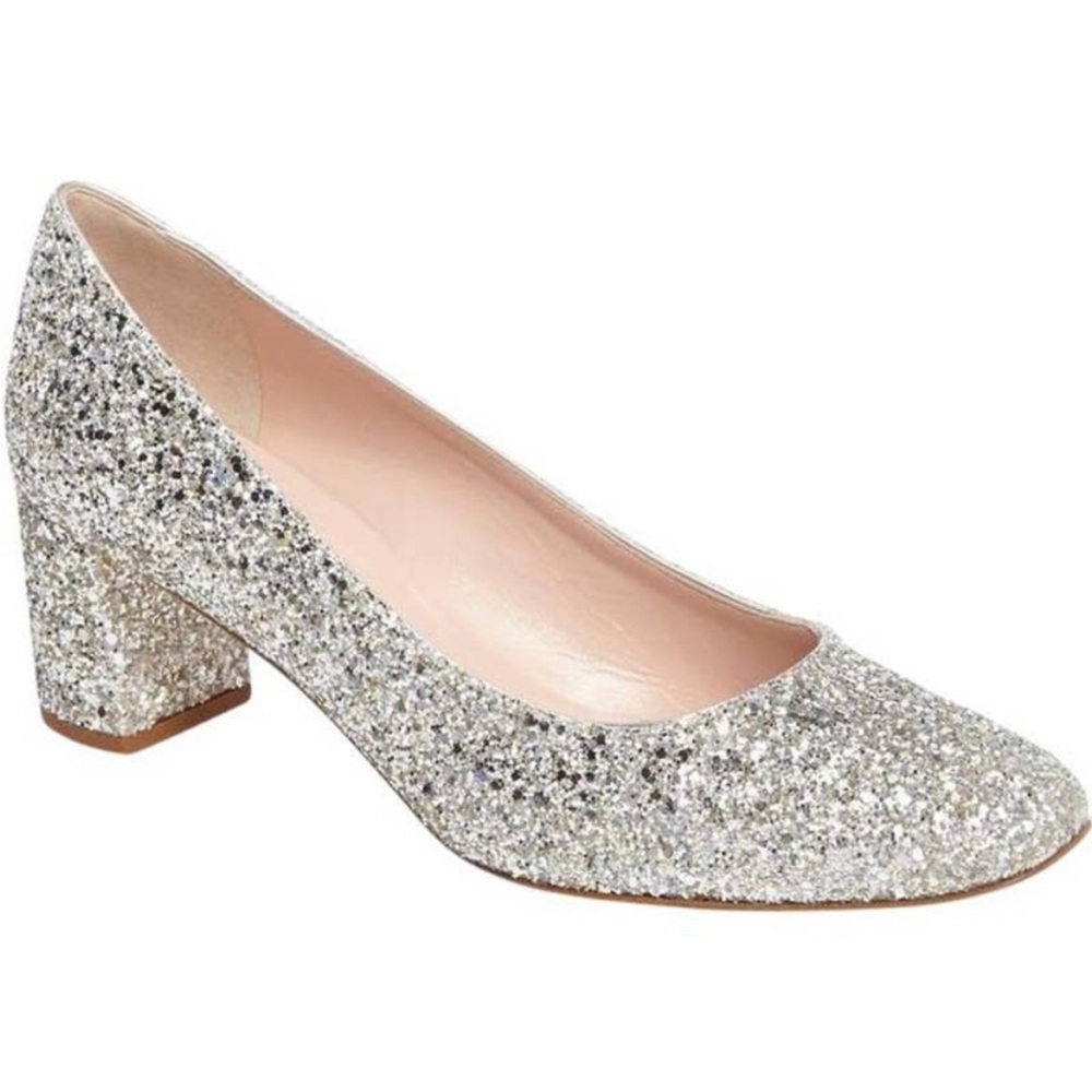 Kate Spade Dolores Silver Glitter Block Heel Pumps Us… - Gem